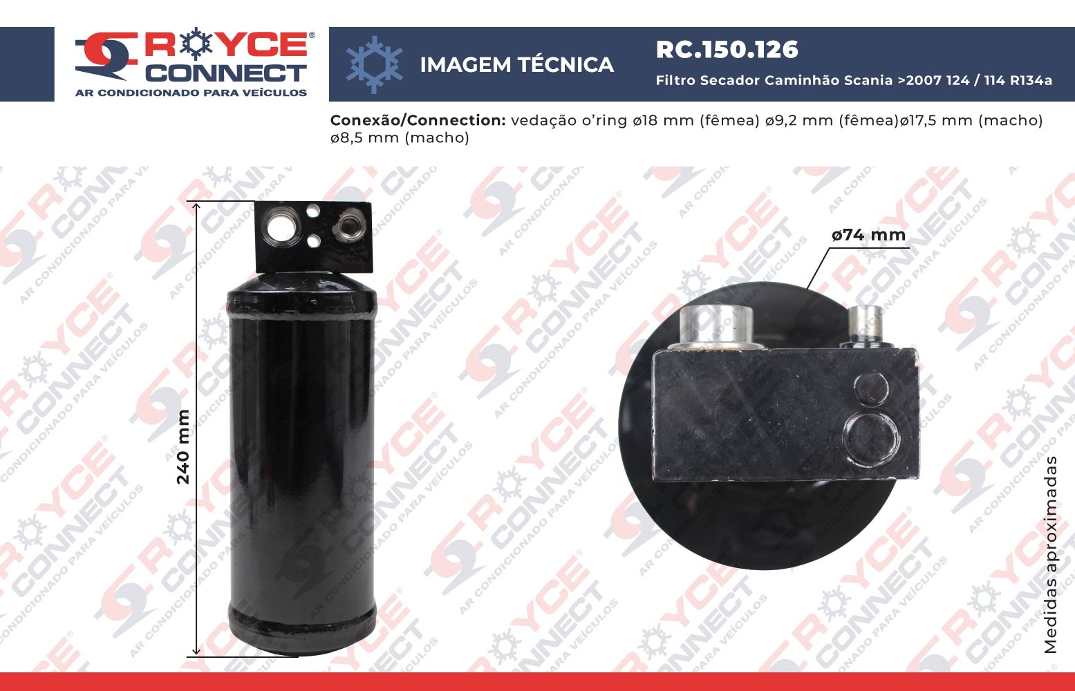 Filtro Secador Caminhão Scania >2007 124 / 114 R134a OEM: 1516767/ ...