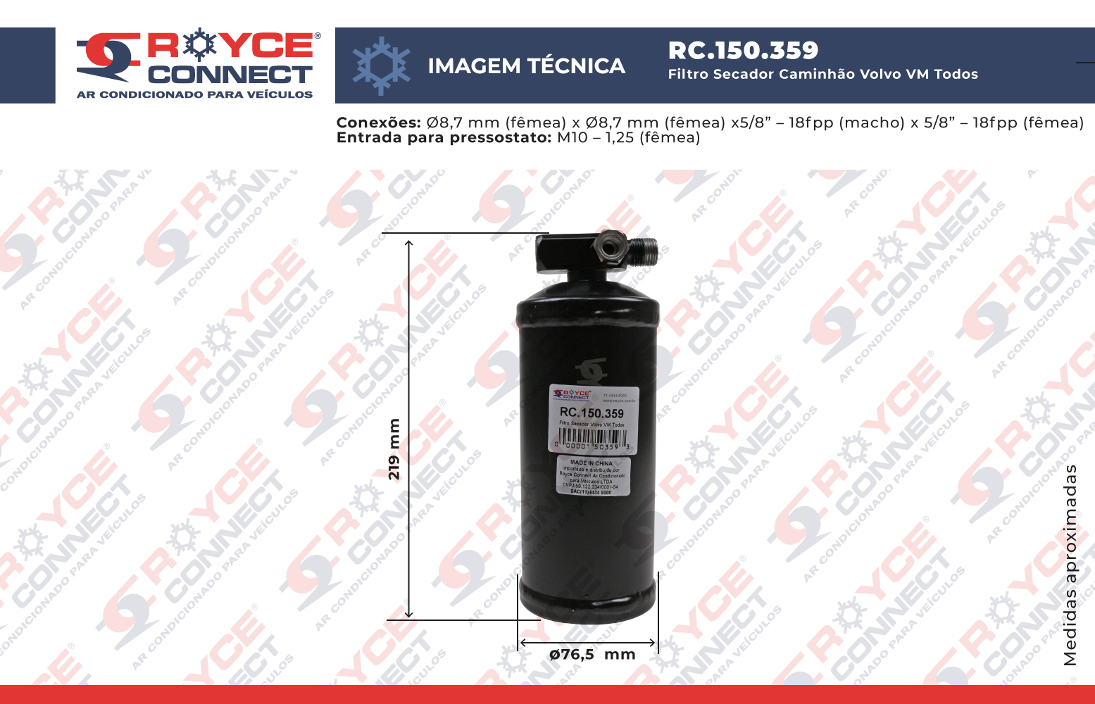 Filtro Secador Caminhão Volvo VM Todos OEM: 20836319 - Royce Connect