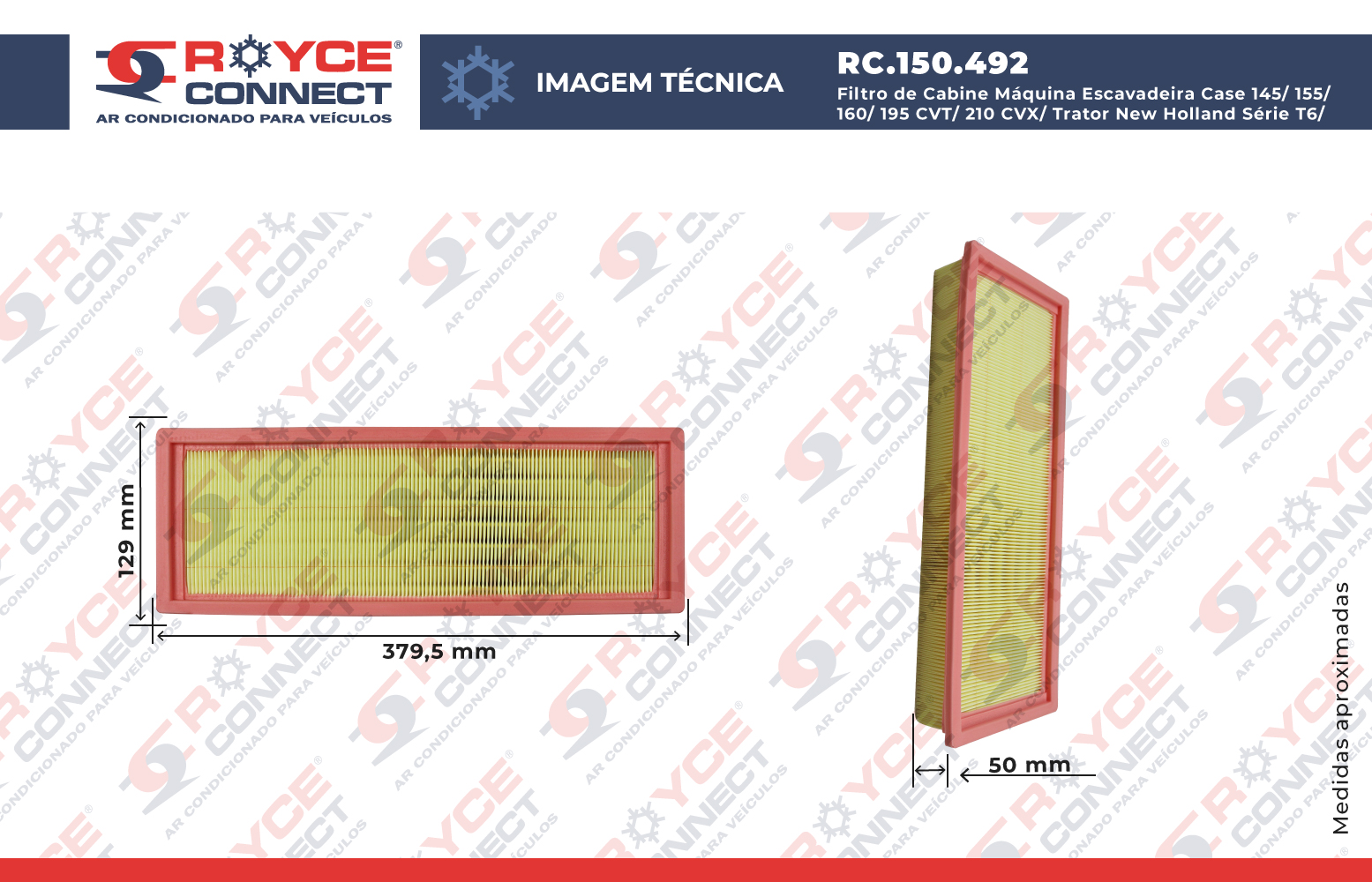 Filtro de Cabine Máquina Escavadeira Case 145/ 155/ 160/ 195 CVT/ 210 ...
