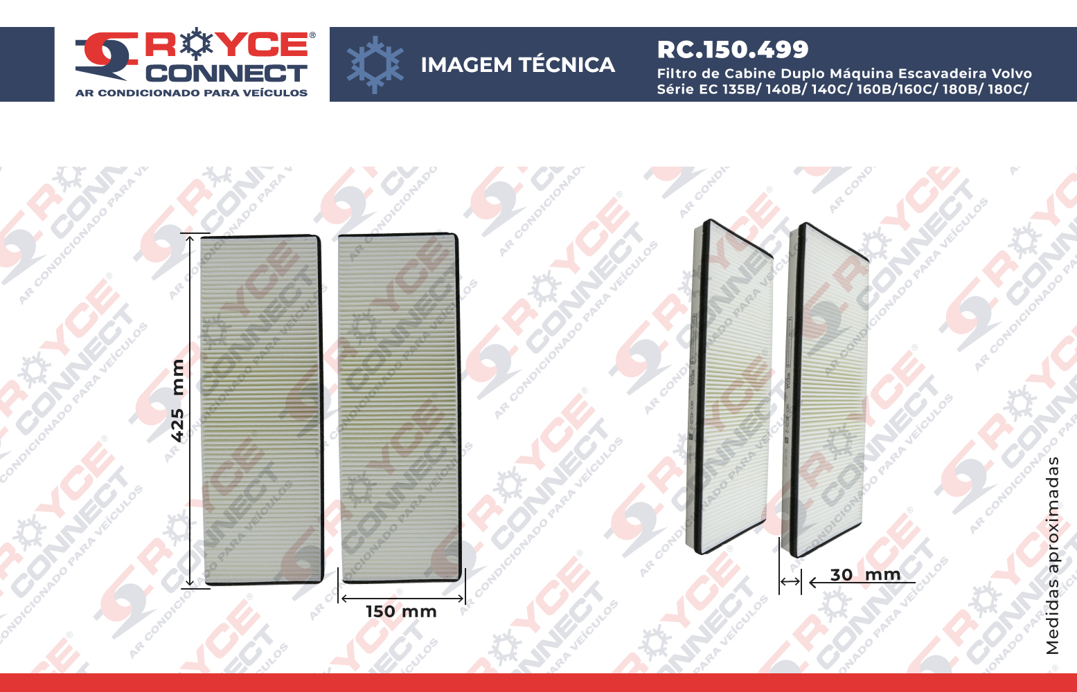 Filtro de Cabine Duplo Máquina Escavadeira Volvo Série EC 135B/ 140B ...