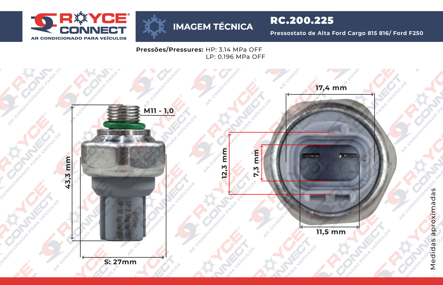 Pressostato de Alta Ford Cargo 815 816/ Ford F250 MWM/ Caterpillar 320B ...