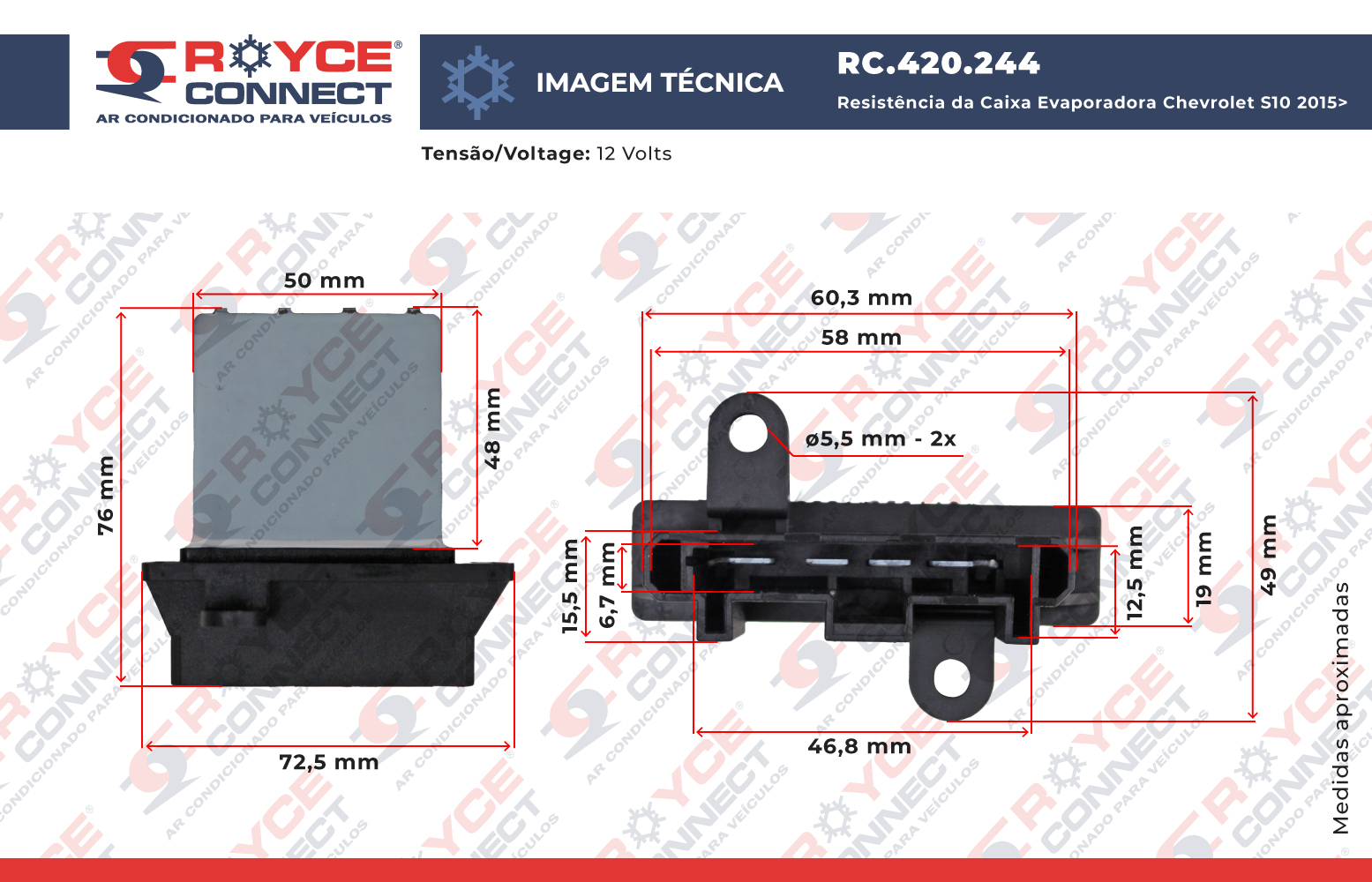 Resistência da Caixa Evaporadora Chevrolet S10 2015> - 12 Volts OEM ...