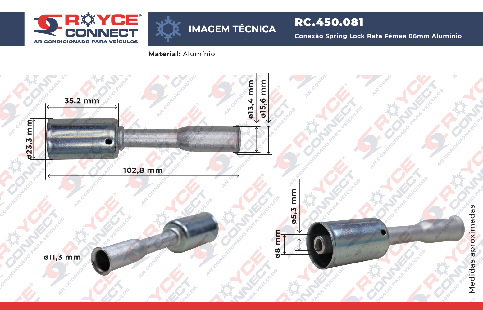 Conexão Spring Lock Reta Fêmea 06mm Aluminio c/ Clip - Royce Connect