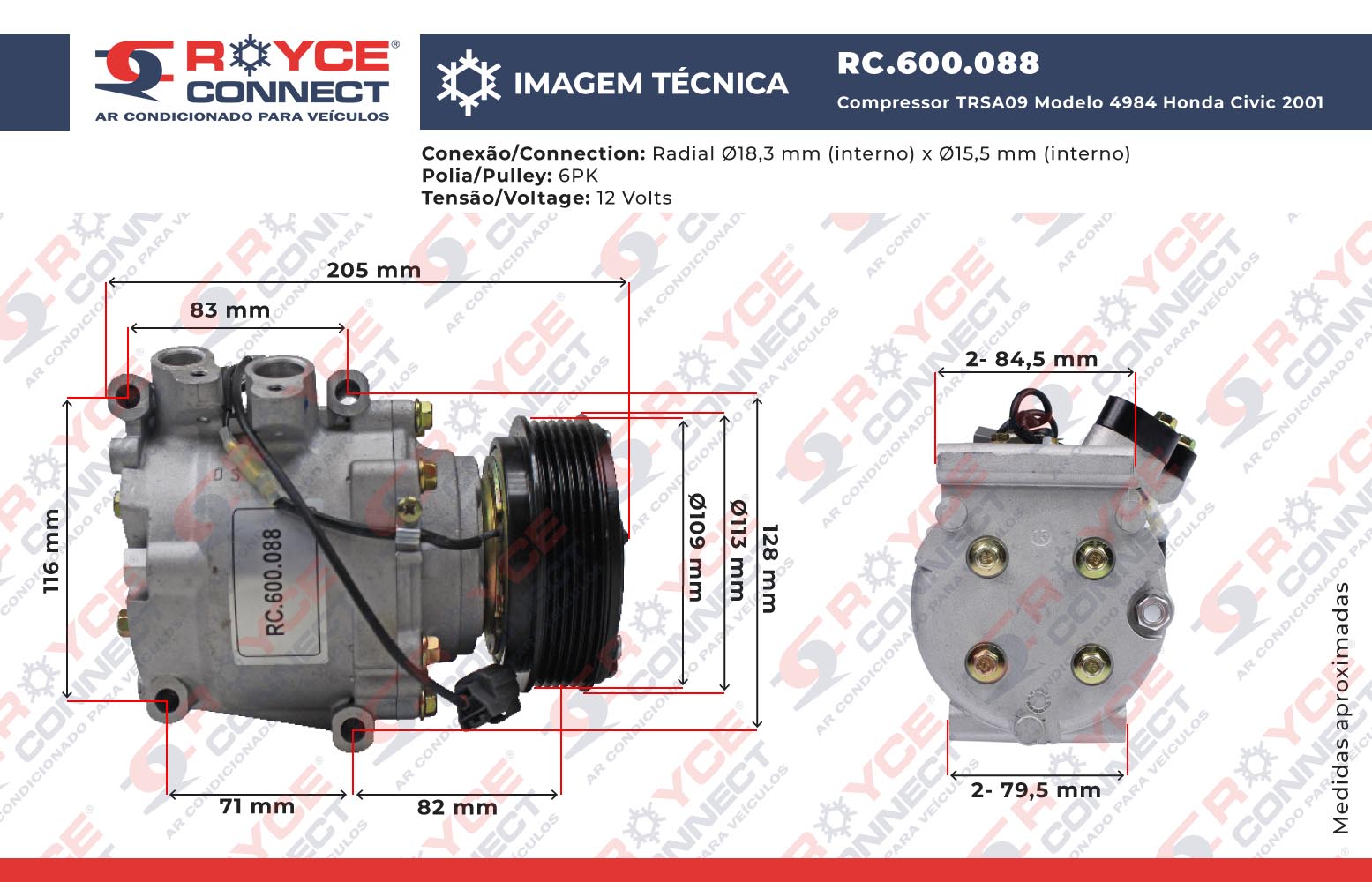 Compressor BBTRSA09BB Modelo 4984 Honda Civic 2001 Até 2006 - 12 Volts ...