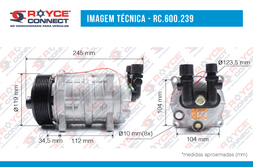 Compressor Modelo TM16HS 163cm³ Saída Para Cima 8 Orelhas R134a - 12 Volts Polia 8pk 119mm ...