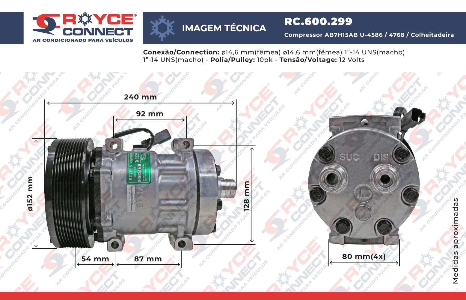Compressor AB7H15AB U-4586/ 4768/ Máquina Colheitadeira Case 8800 2013 ...