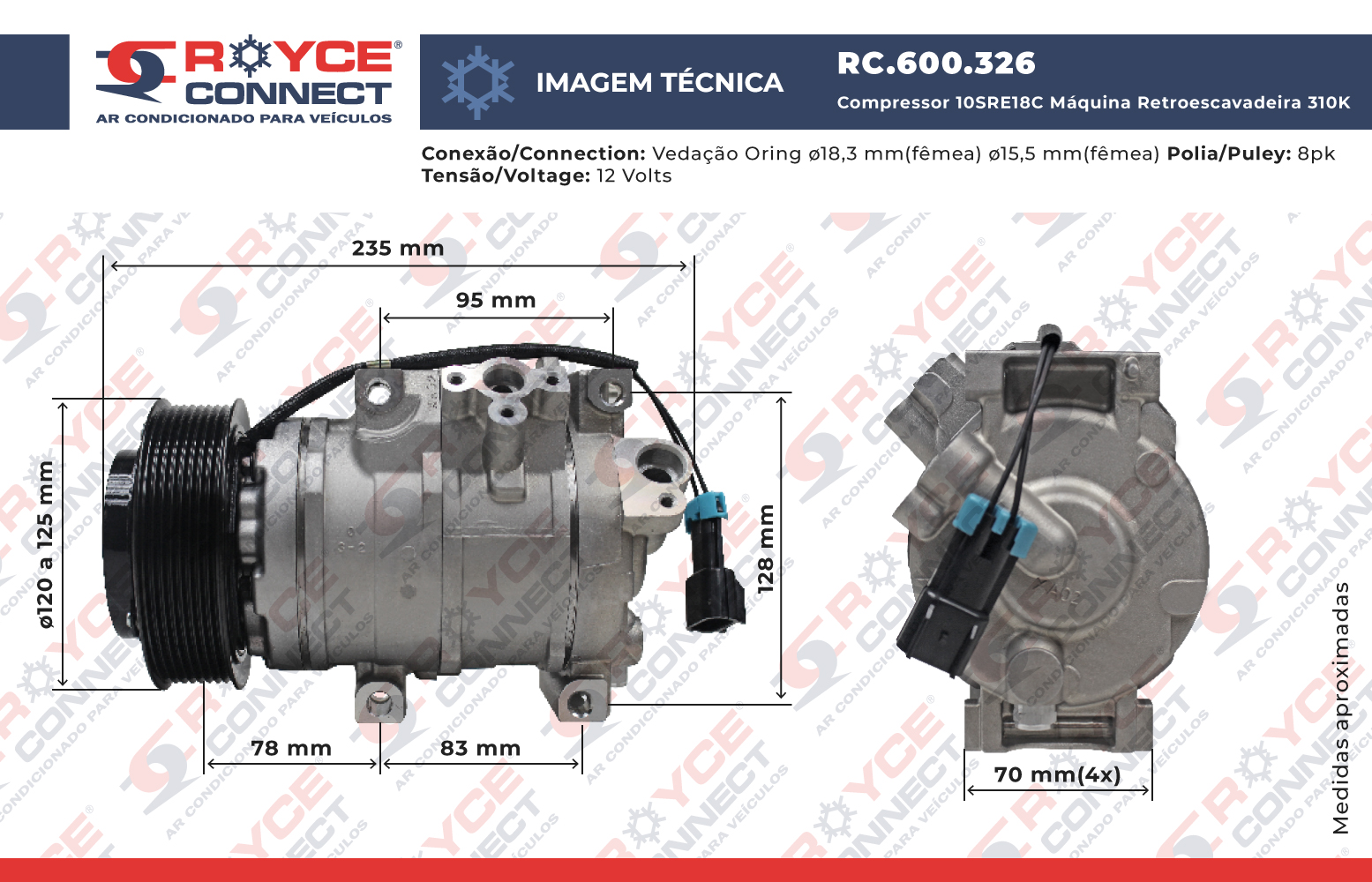 Compressor Modelo Denso 10SRE18C Máquina Retroescavadeira 310K John ...
