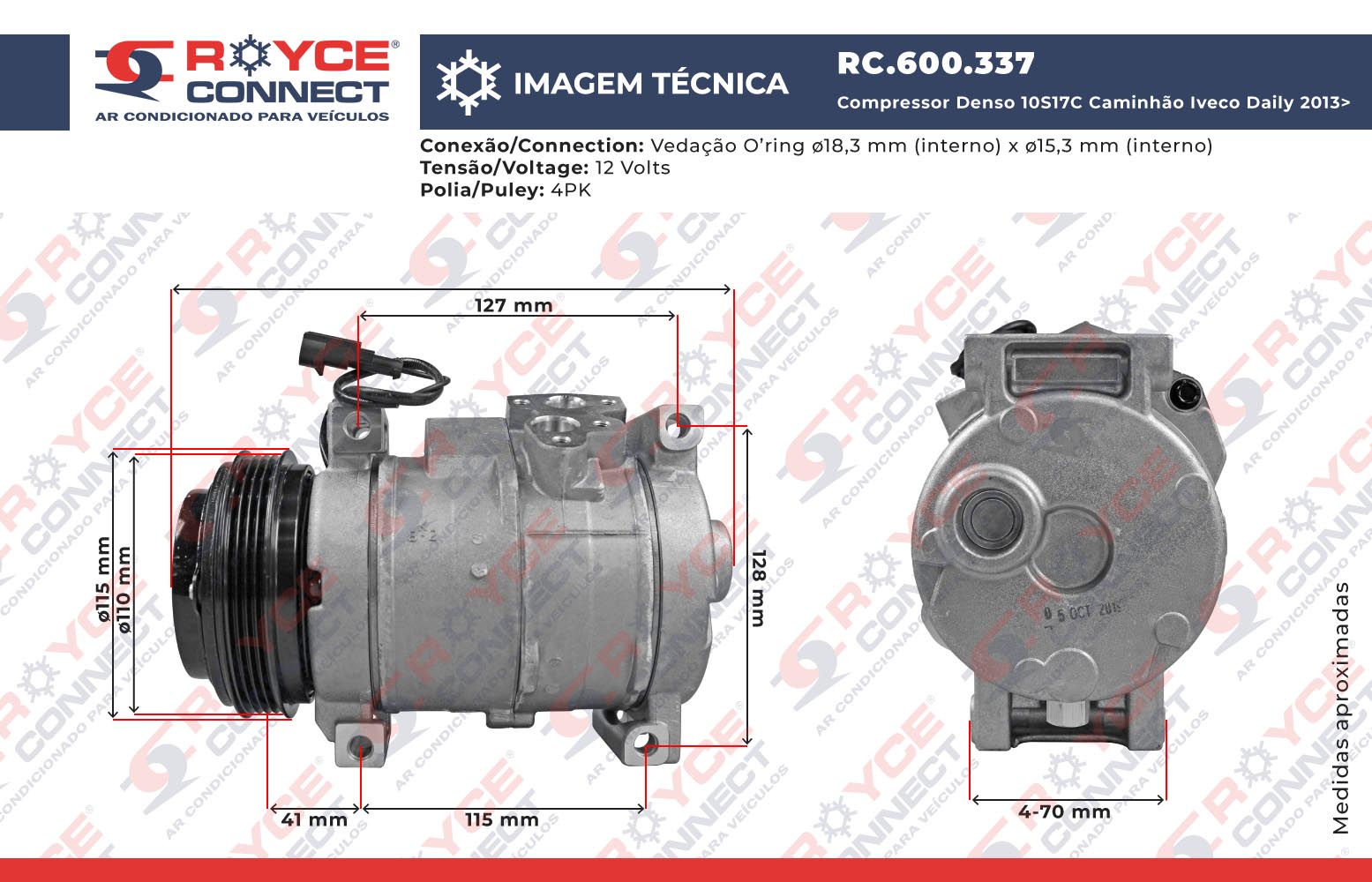Compressor Modelo Denso 10S17C Caminhão Iveco Daily 2013> - 12 Volts ...