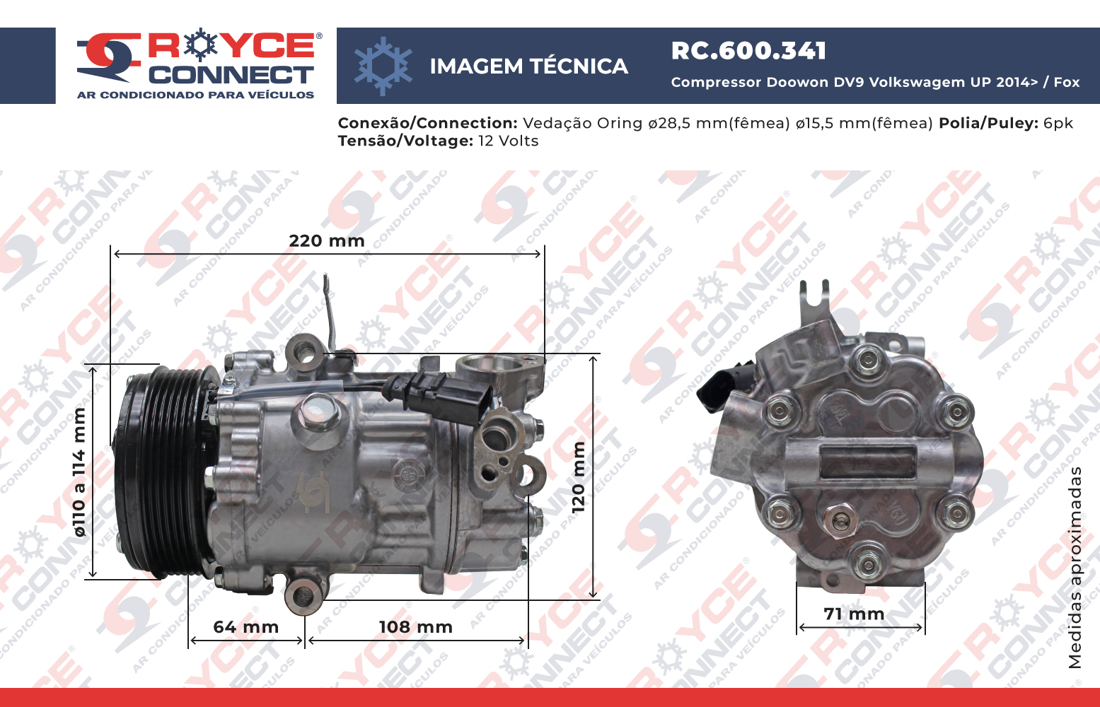 Compressor Modelo Doowon DV9 Volkswagen UP 2014>/ Fox 2011>/ Gol ...