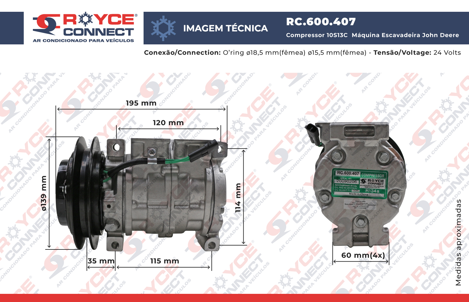 Compressor 10S13C Máquina Escavadeira John Deere 290GLC/ 2144G/ 345GLC ...