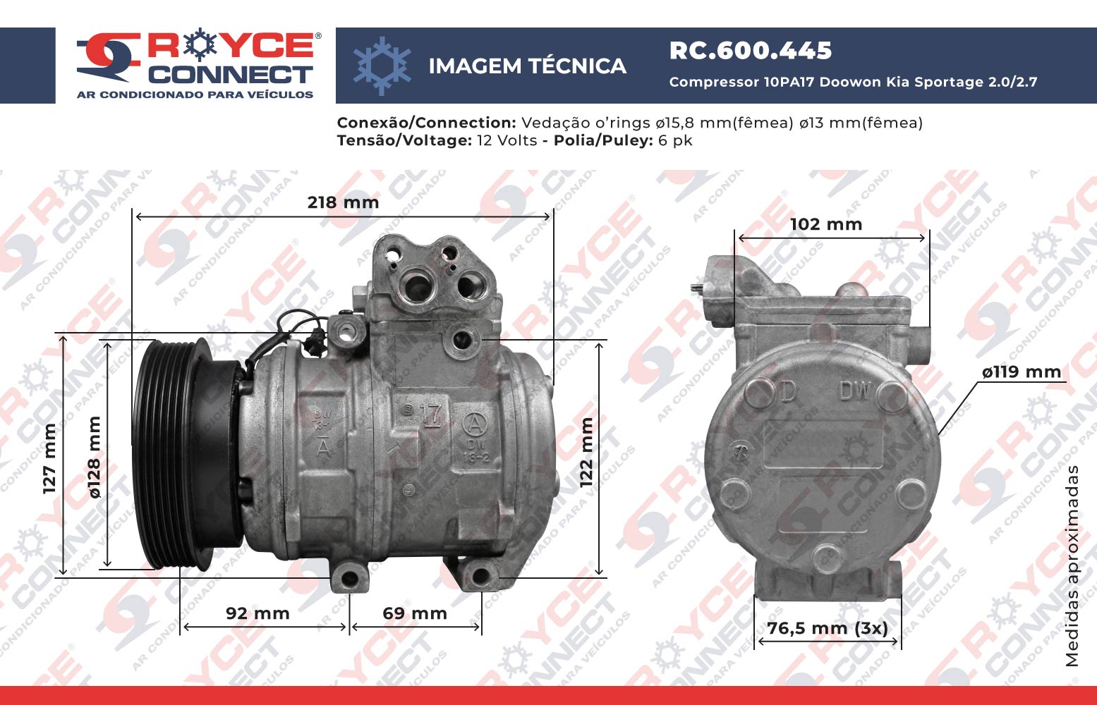 Compressor 10PA17 Doowon Kia Sportage / New Sportage Gasolia 2.0/2.7 8 ...