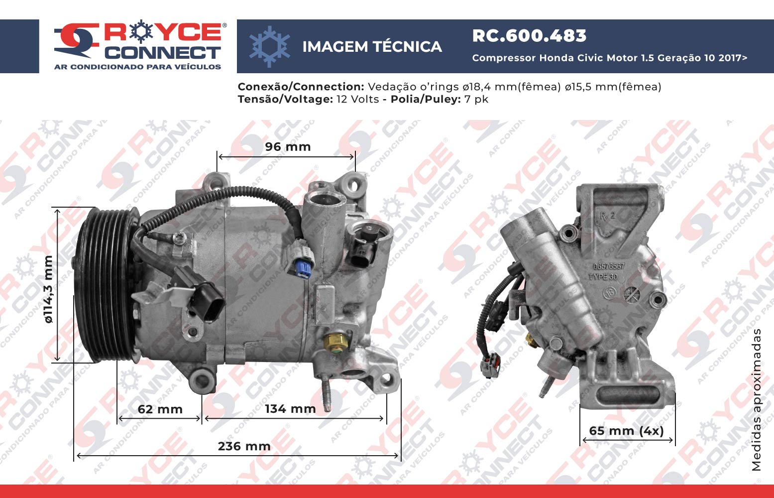 Compressor Honda Civic Motor 1.5 Turbo Geração 10 2017> - 12 Volts ...