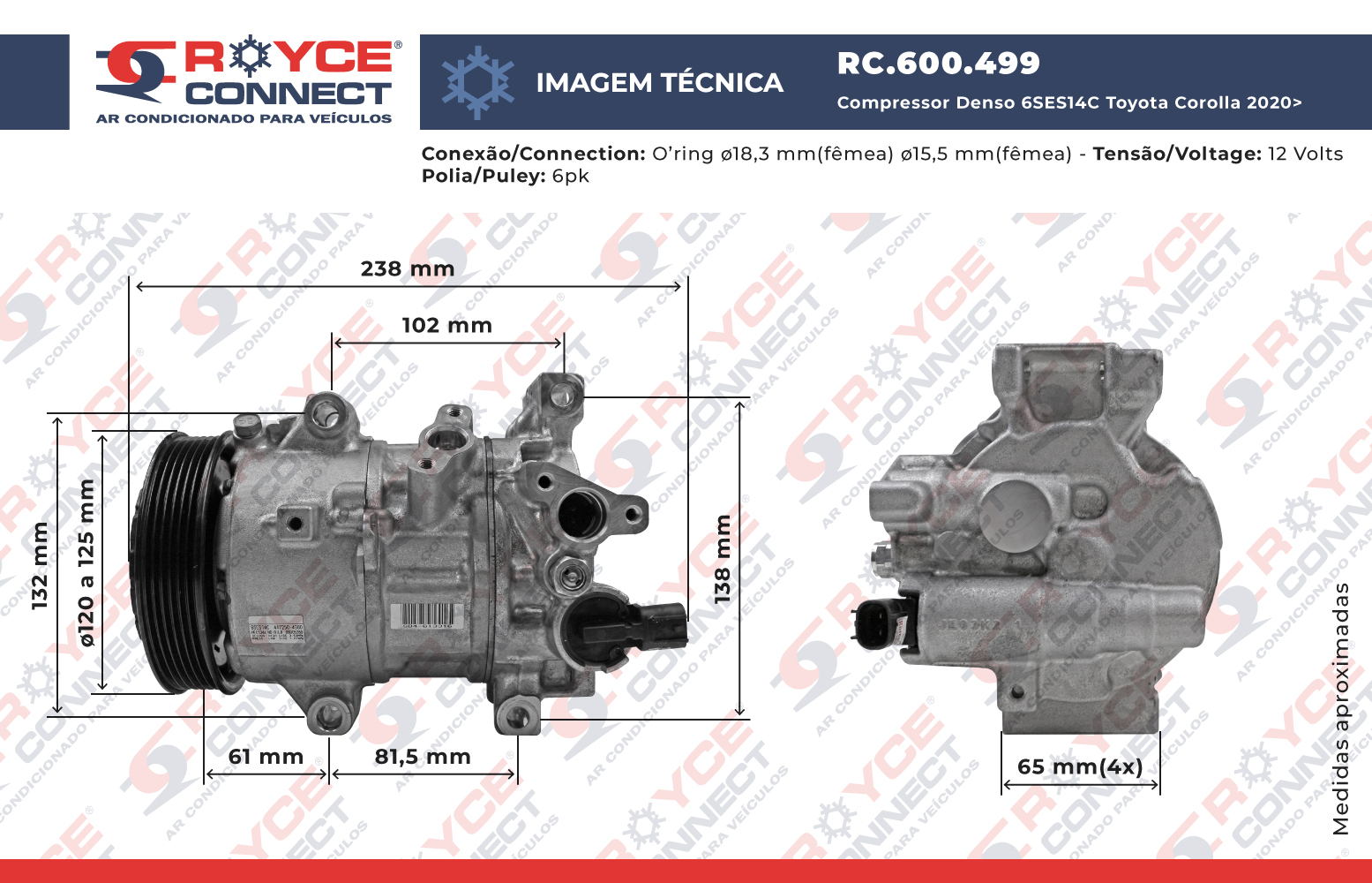 Compressor Denso 6SES14C Toyota Corolla 2020> Motor 2.0 Flex - 12 Volts ...