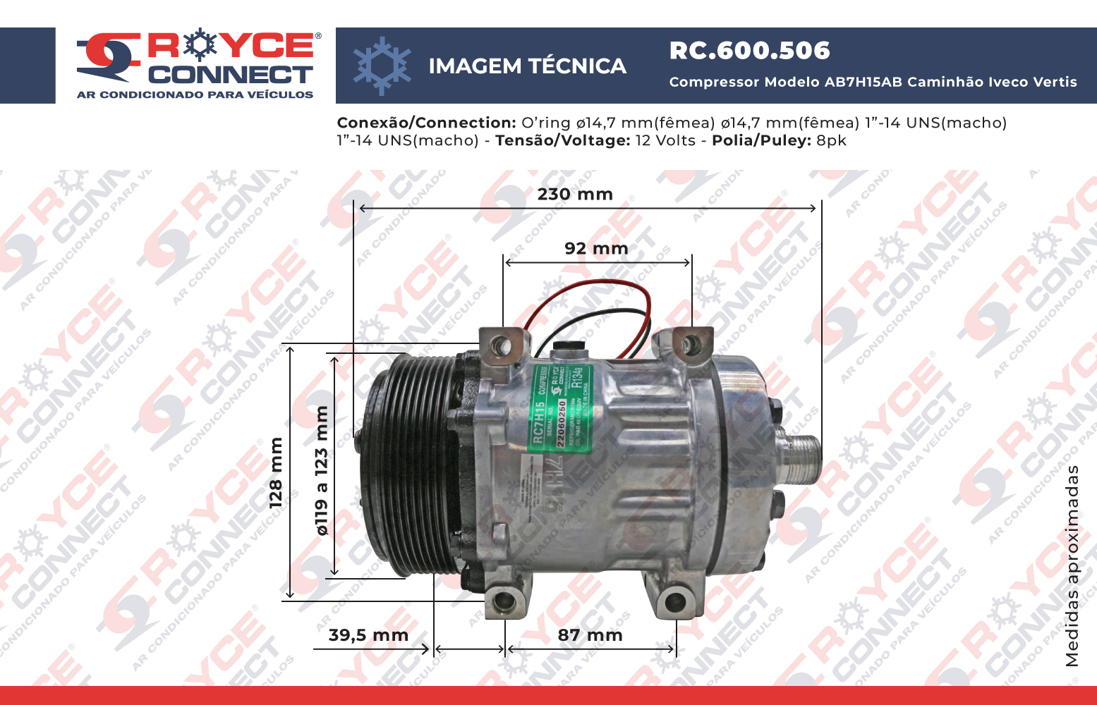 Compressor Modelo AB7H15AB Caminhão Iveco Vertis - 12 Volts Polia 8pk ...