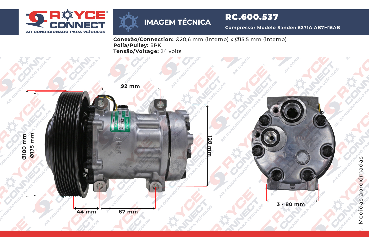 Compressor Modelo Sanden 5271A AB7H15AB Caminhão Volvo FH 2020> - 24 ...