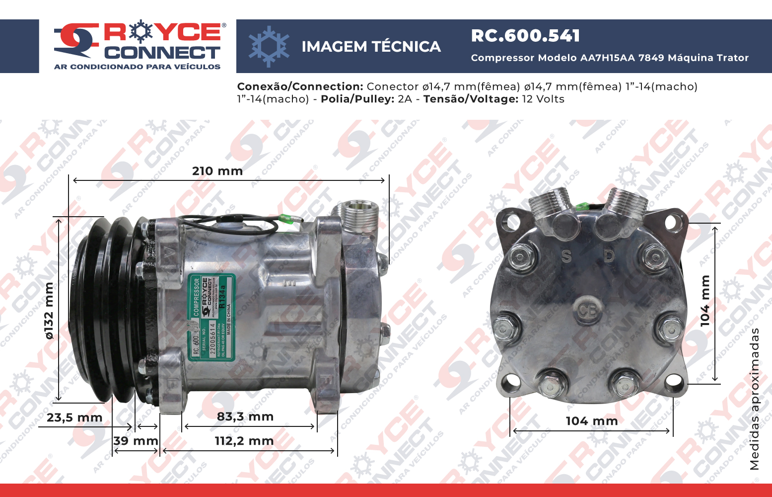 Compressor Modelo AA7H15AA 7849 Máquina Trator New Holland TL100/ T5 ...
