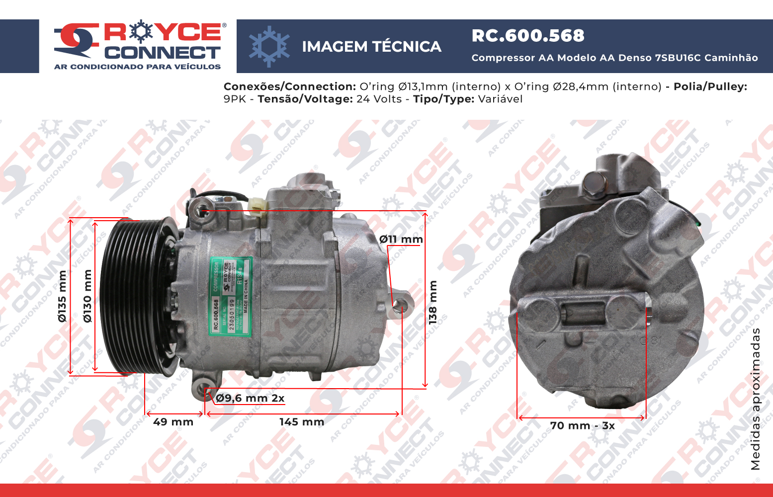 Compressor AA Modelo Denso 7SBU16C Caminhão Mercedes Benz Axor - 24 ...