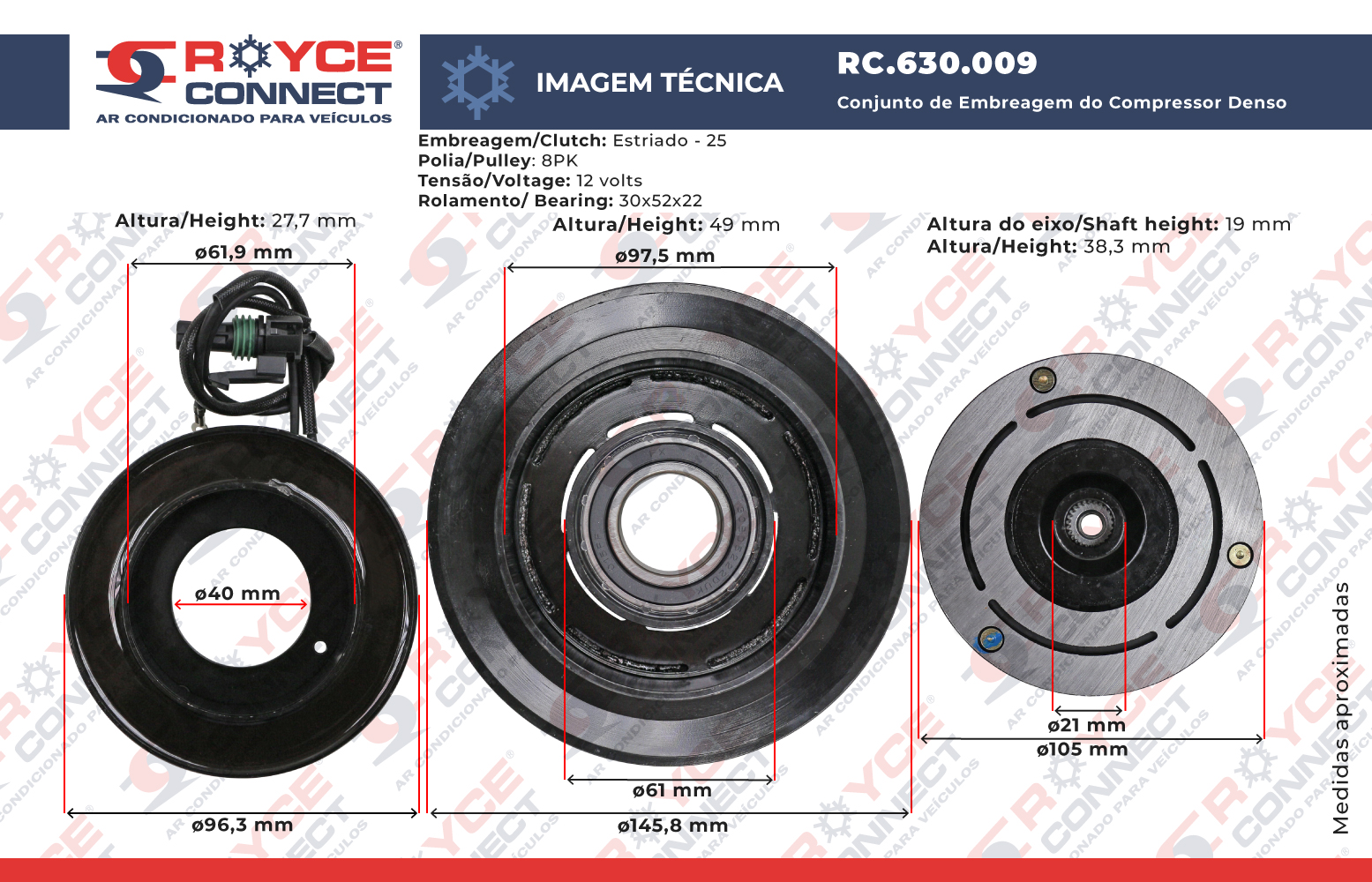 Conjunto de Embreagem do Compressor Denso 10PA17 Máquina John Deere ...