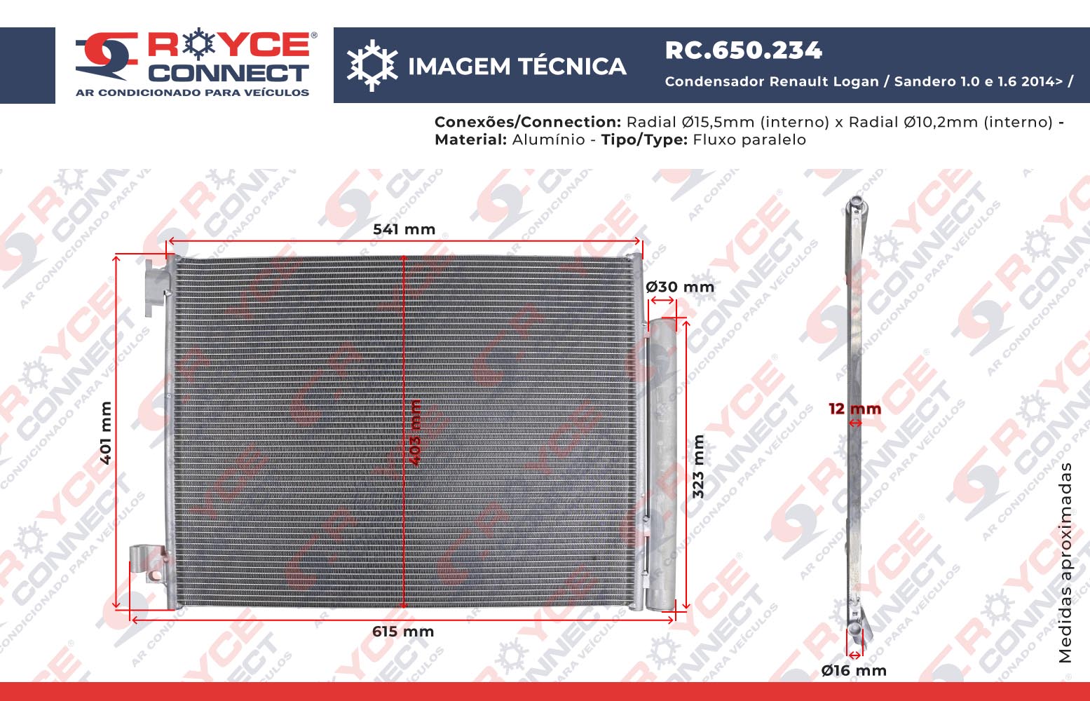 Condensador Renault Logan / Sandero 1.0 e 1.6 2014> / Sandero 2018> 3 ...