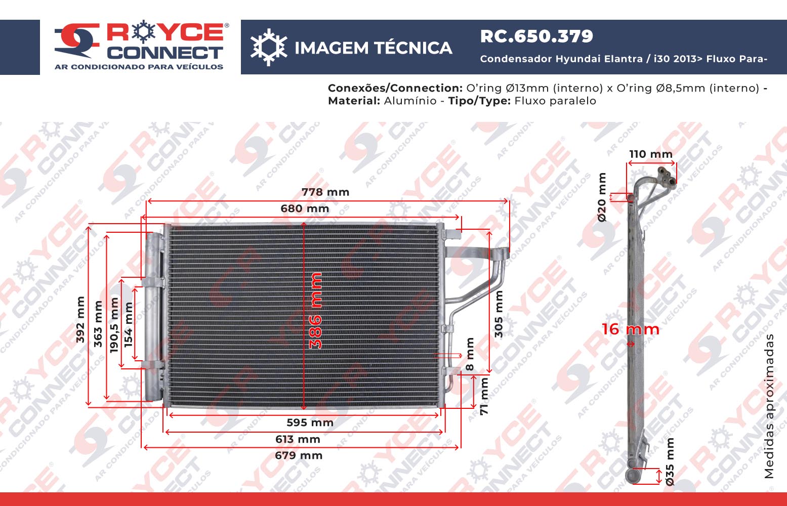 Condensador Hyundai Elantra / i30 2013> Fluxo Paralelo OEM: 976063x000 ...