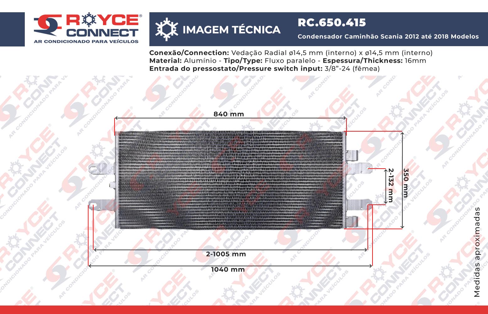 Condensador Caminhão Scania 2012 até 2018 Modelos G/R Fluxo Paralelo ...