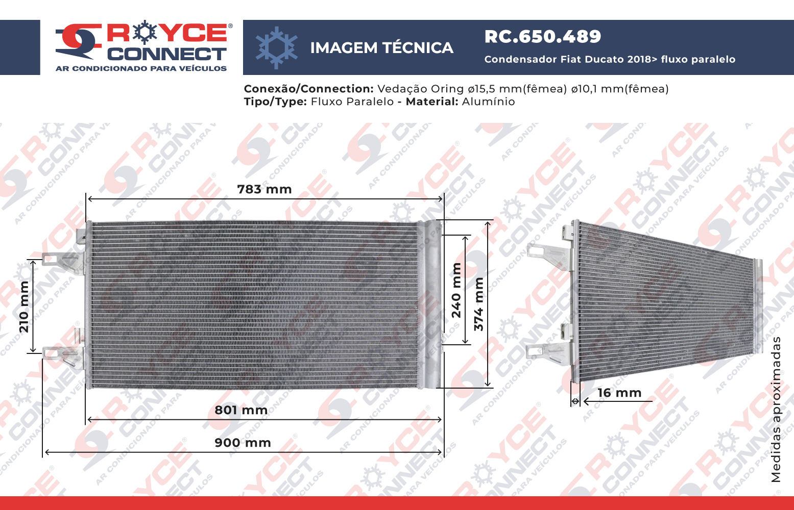 Condensador Fiat Ducato 2018> Fluxo Paralelo OEM: 1399110080 - Royce ...