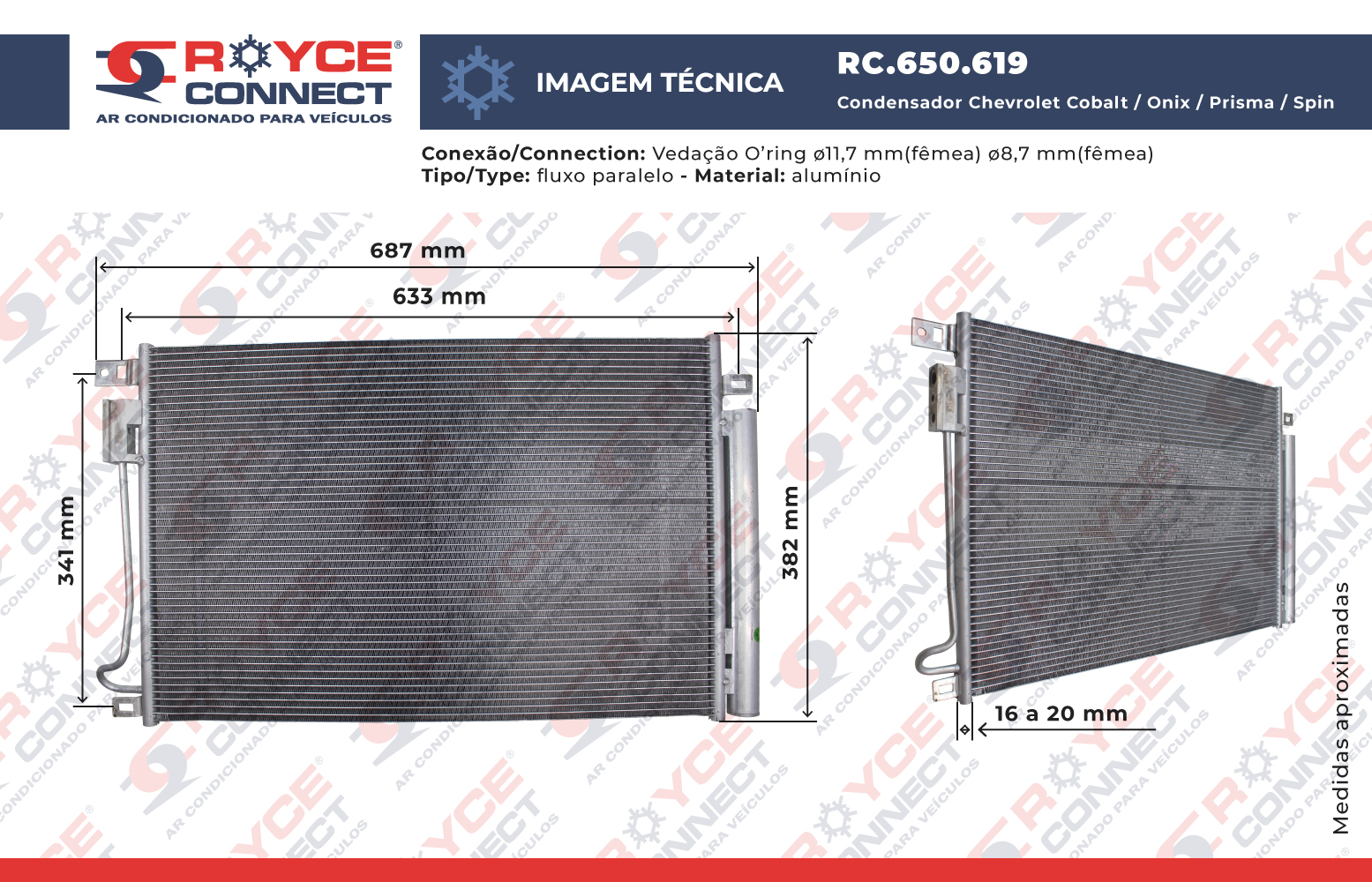 Condensador Chevrolet Cobalt/ Onix/ Prisma/ Spin 2013 Até 2016 ...