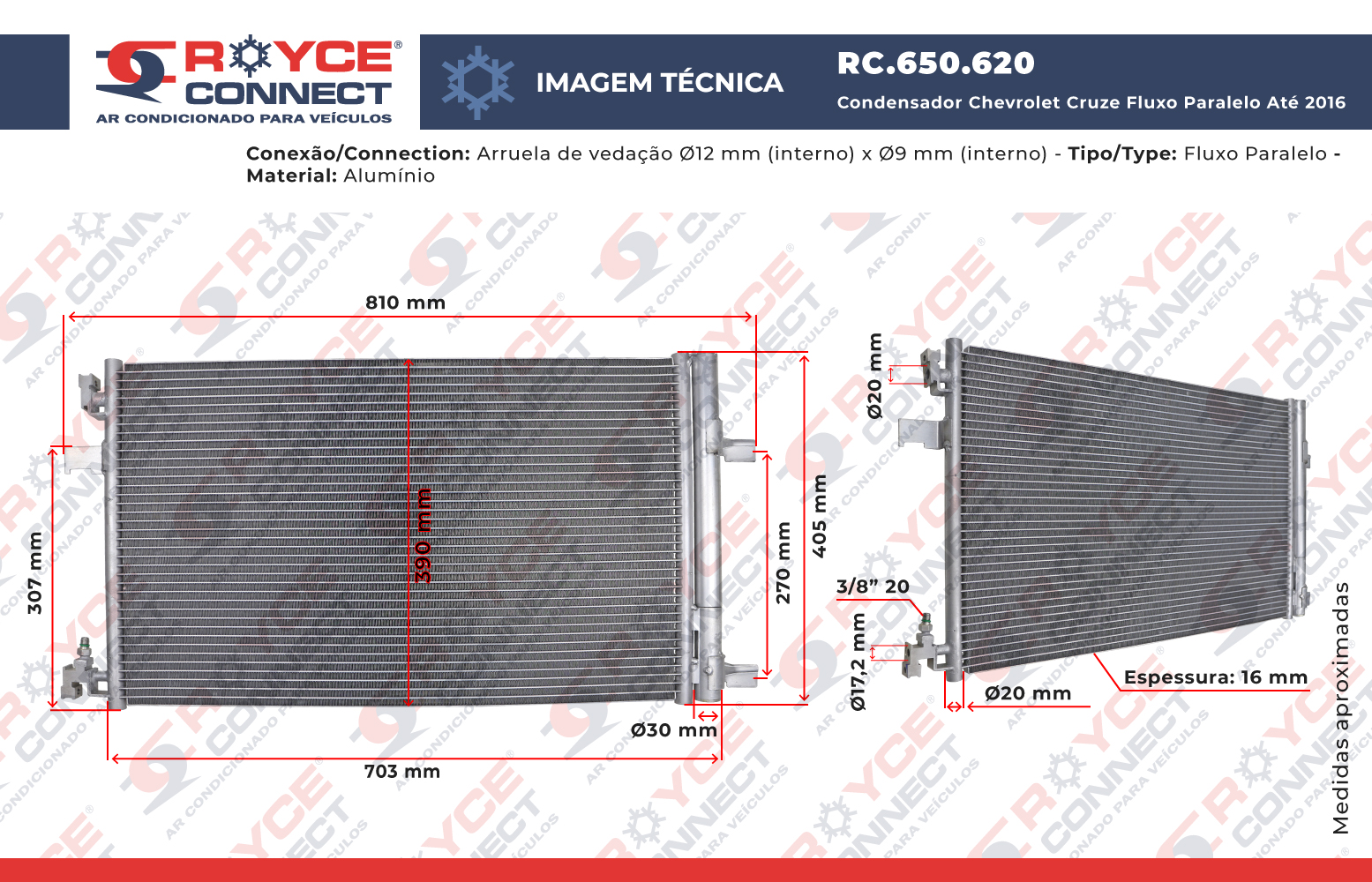 Condensador Chevrolet Cruze Até 07/2016 1.8 Fluxo Paralelo OEM ...