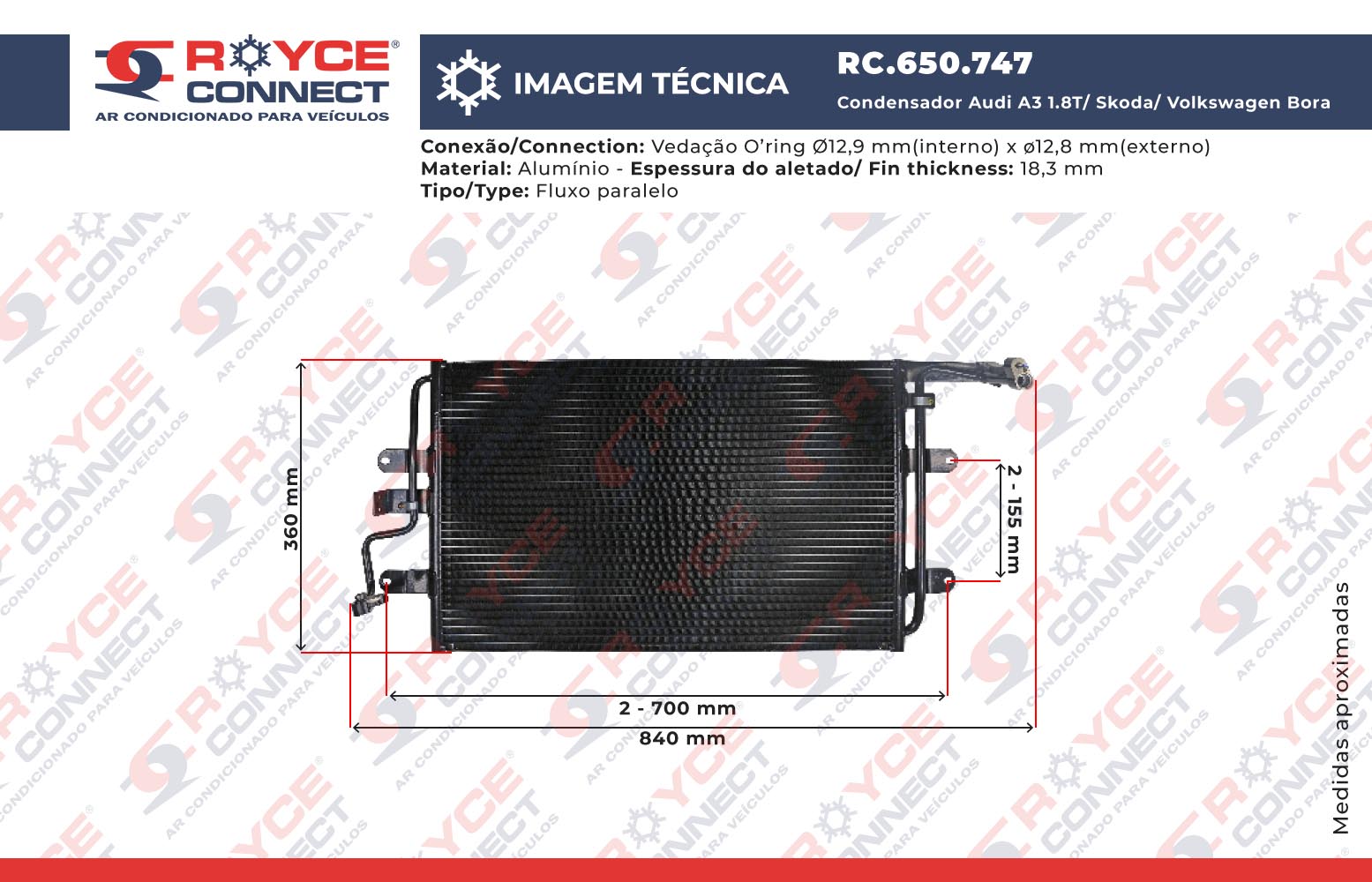 Condensador Audi A3 1.8T/ Skoda/ Volkswagen Bora 2.0/ Golf 1.8T Fluxo ...