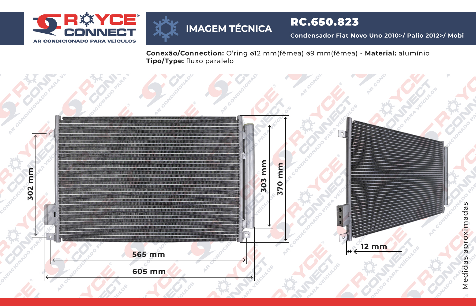 Condensador Fiat Novo Uno 2010>/ Palio 2012>/ Mobi 2017> Sistema Denso ...