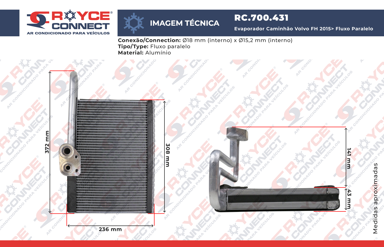 Evaporador Caminhão Volvo FH 2015> Fluxo Paralelo OEM: 82348991 - Royce ...