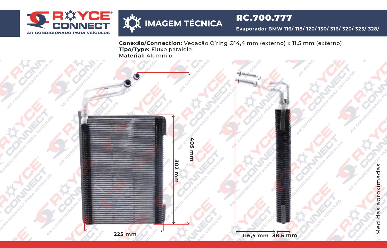 Evaporador BMW 116/ 118/ 120/ 130/ 316/ 320/ 325/ 328/ 330 2009> Fluxo ...